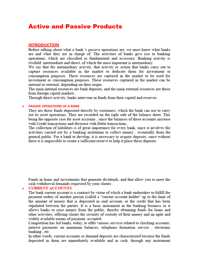 Active and Passive Products | PDF | Loans | Banks