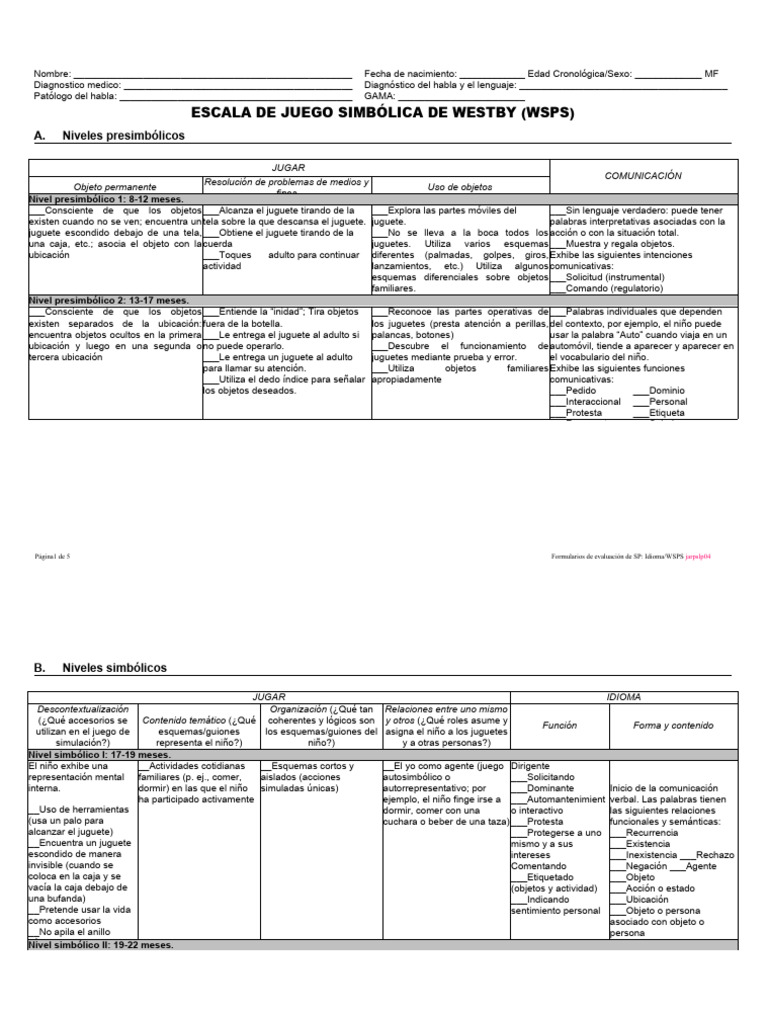 Escala de Juego de Westby PDF | PDF | Juguetes | Comunicación