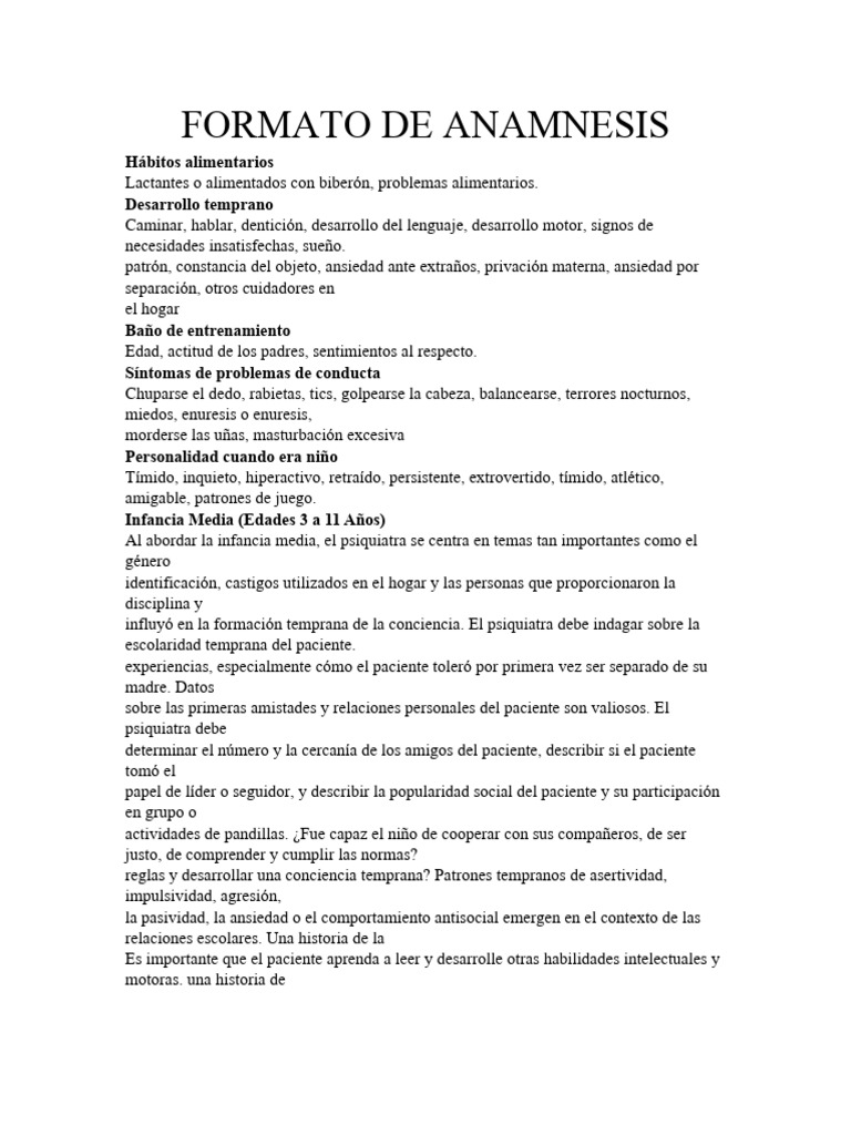 Formato de Anamnesis | PDF | Sueño | Masturbación