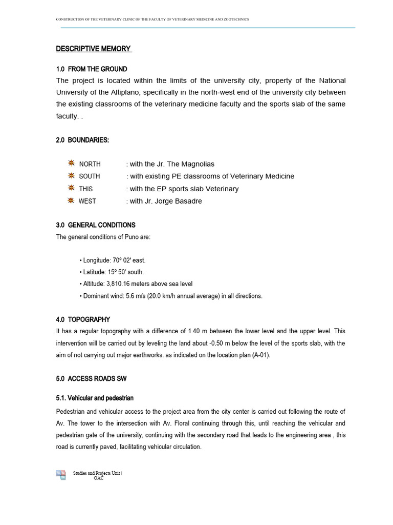 Architecture Descriptive Memory - Veterinary Clinic | PDF | Wall | Operating Theater