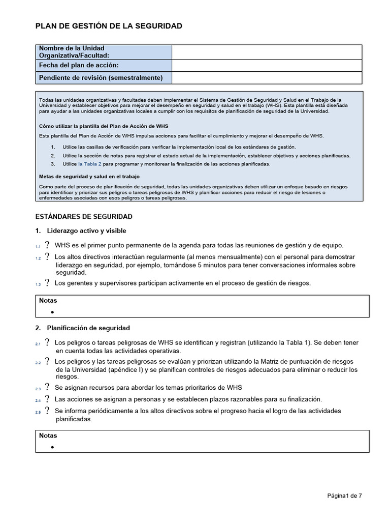 Plantilla de Plan de Gestión de Seguridad | PDF | Planificación | Riesgo