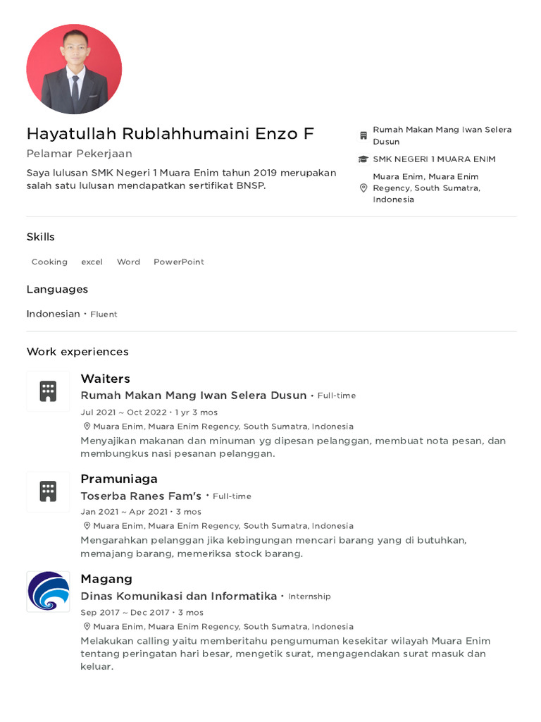 CV - Hayatullah Rublahhumaini Enzo F | PDF