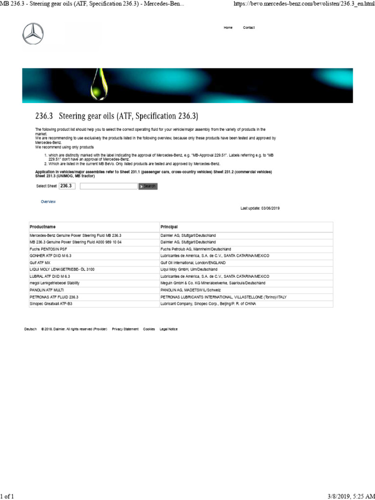 MB Fluids P-S. | PDF | Mercedes Benz | Motor Vehicle