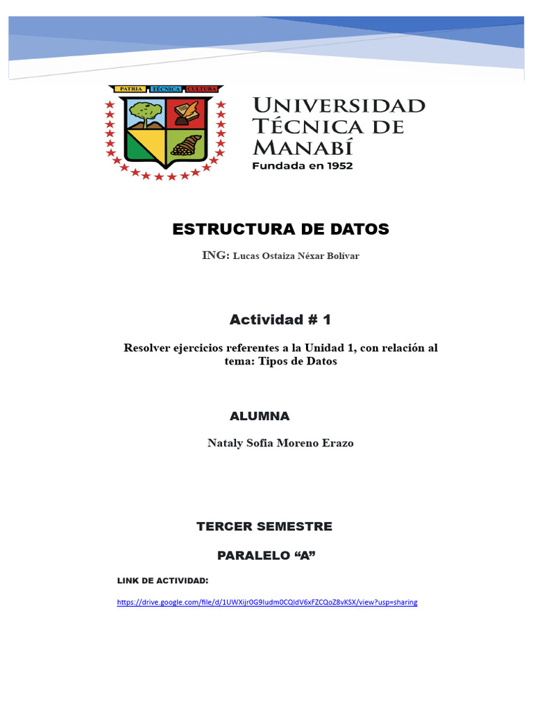 Actividad 1 Extructura de Datos | PDF | Java (lenguaje de programación) | Tipo de datos