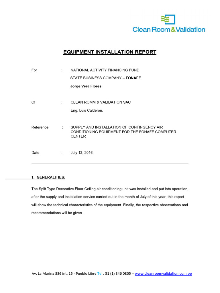 Equipment Installation Report | PDF | Air Conditioning | Building ...