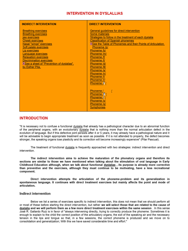 Dyslalia Intervention Techniques Guide | PDF | Vowel | Consonant