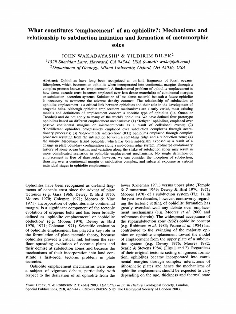 Whats Constitutes Empalcement of An Ophiolite Mechanism and Relatioship ...