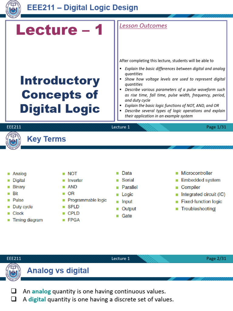 EEE211 - ETE211 - Lecture 1 | PDF | Digital Signal | Integrated Circuit