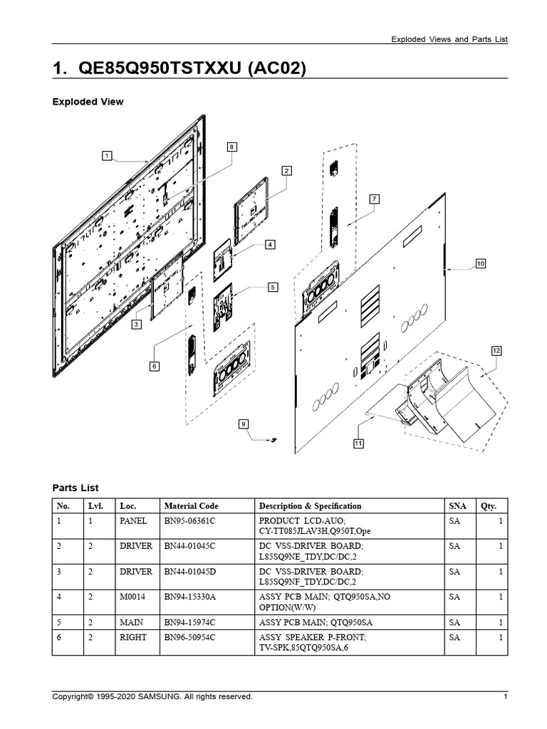 Samsung Qe85q950t Exploded View Parts List | PDF | Metrology ...