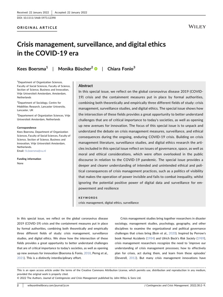 Crisis Management and Digital Ethics in COVID-19 | PDF | Crisis ...