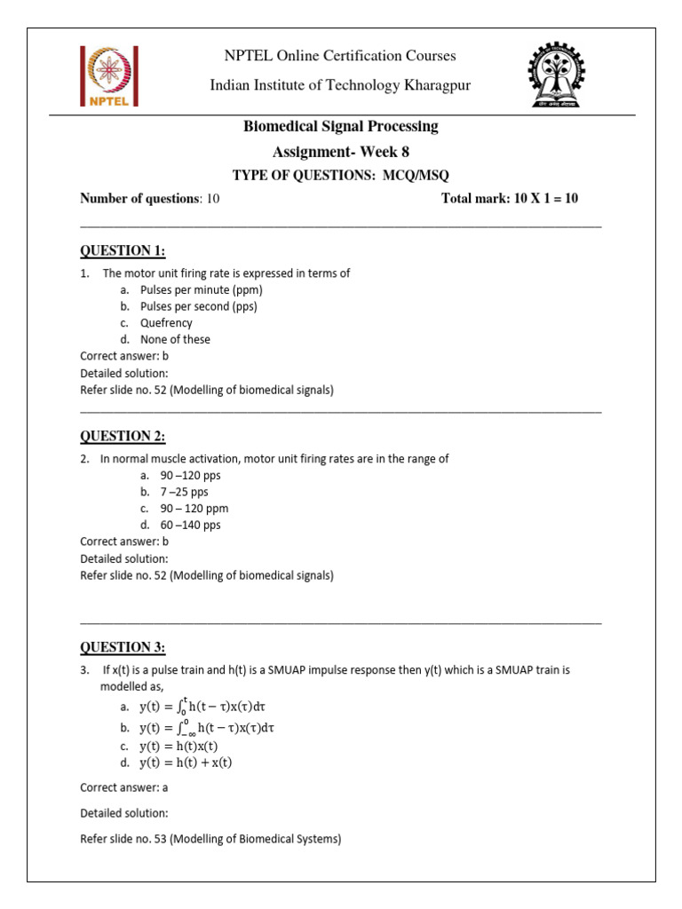 NOC23 EE49 Assignment 8 Solution | PDF | Spectral Density ...