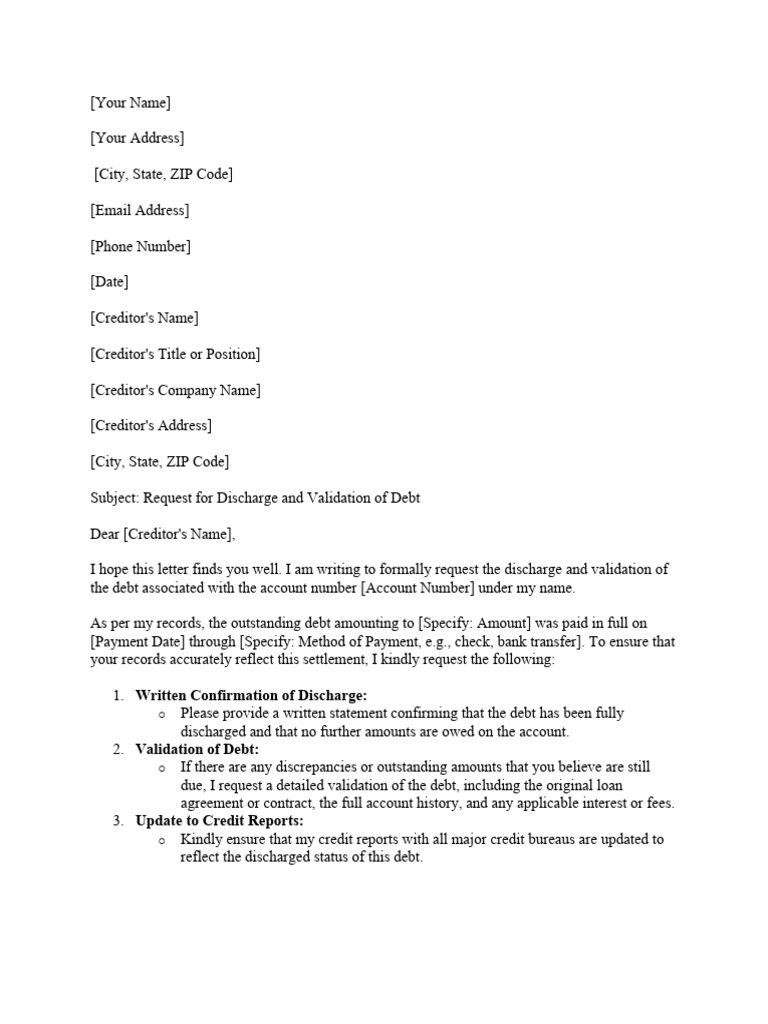 Debt Discharge and Validation Request | PDF | Law