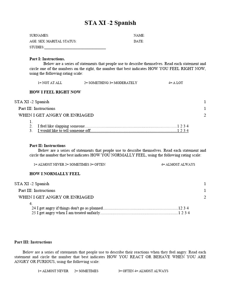 Staxi-2 State-Trait Anger Expression Inventory | PDF | Anger | Psychology