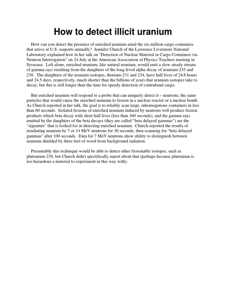 Detecting Illicit Uranium in Cargo Containers | PDF