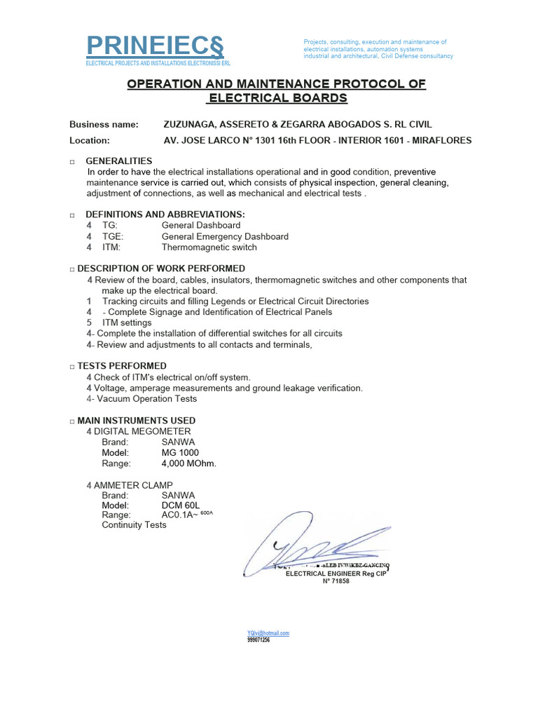 Electrical Panel Maintenance Protocol Pdf
