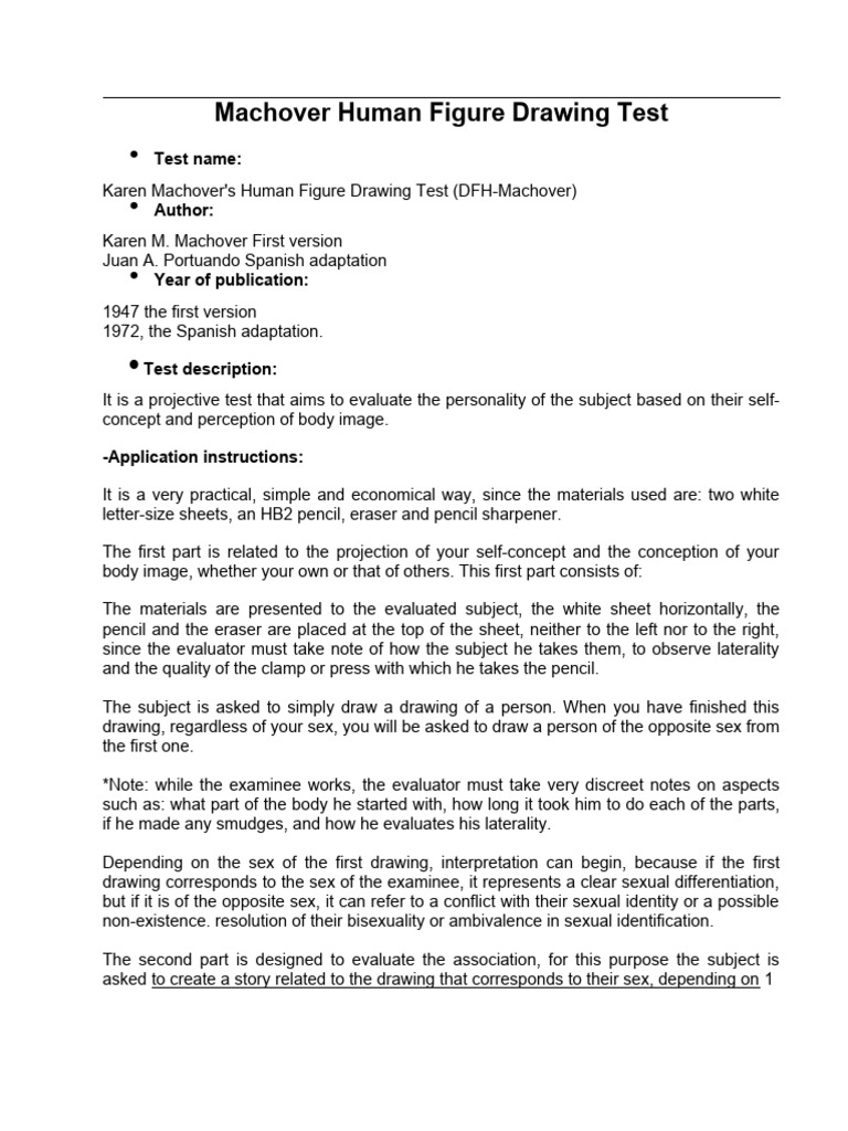 Machover Human Figure Drawing Test Pdf Aggression Anxiety