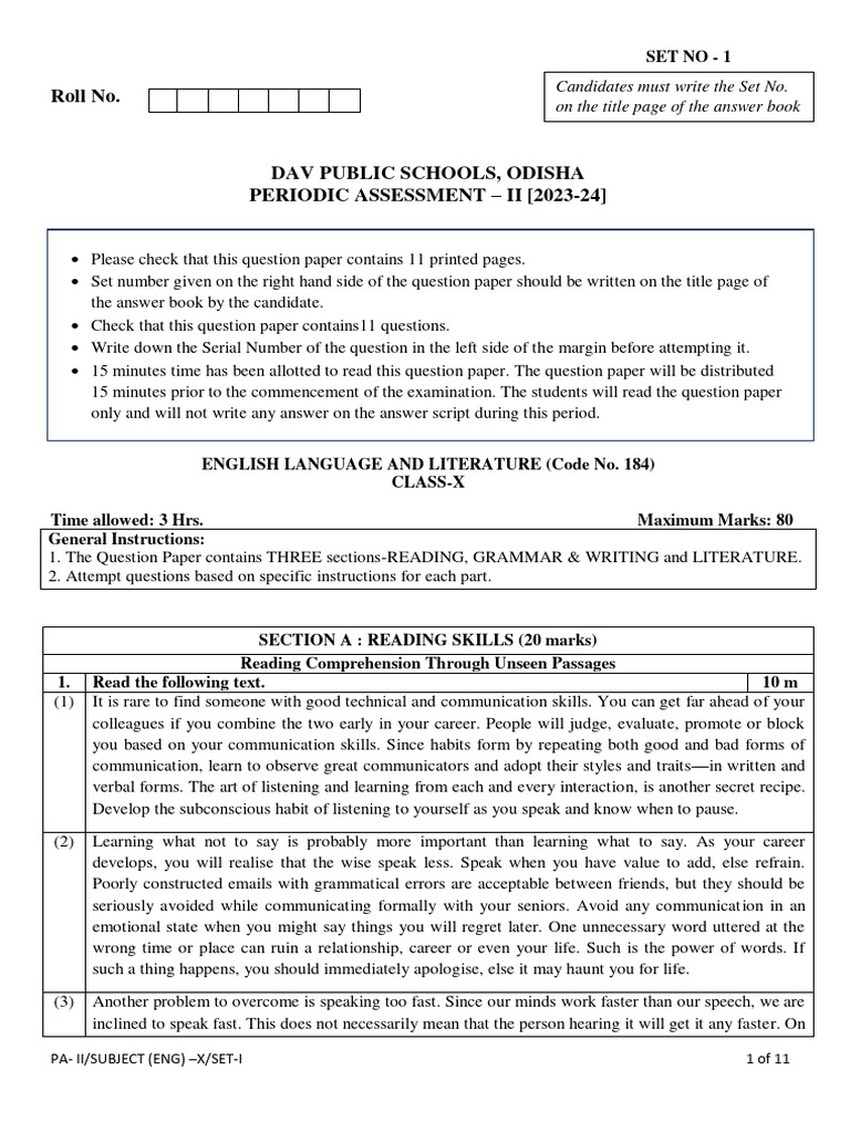 English Paper 2023 24 Merged | PDF | Poetry | Natural Disasters