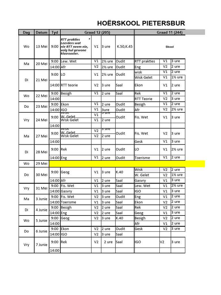 Eksamenrooster Halfjaareksamen 2024 | PDF