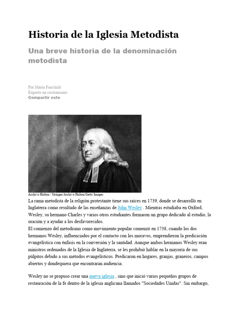 Historia de La Iglesia Metodista | Descargar gratis PDF | metodismo ...
