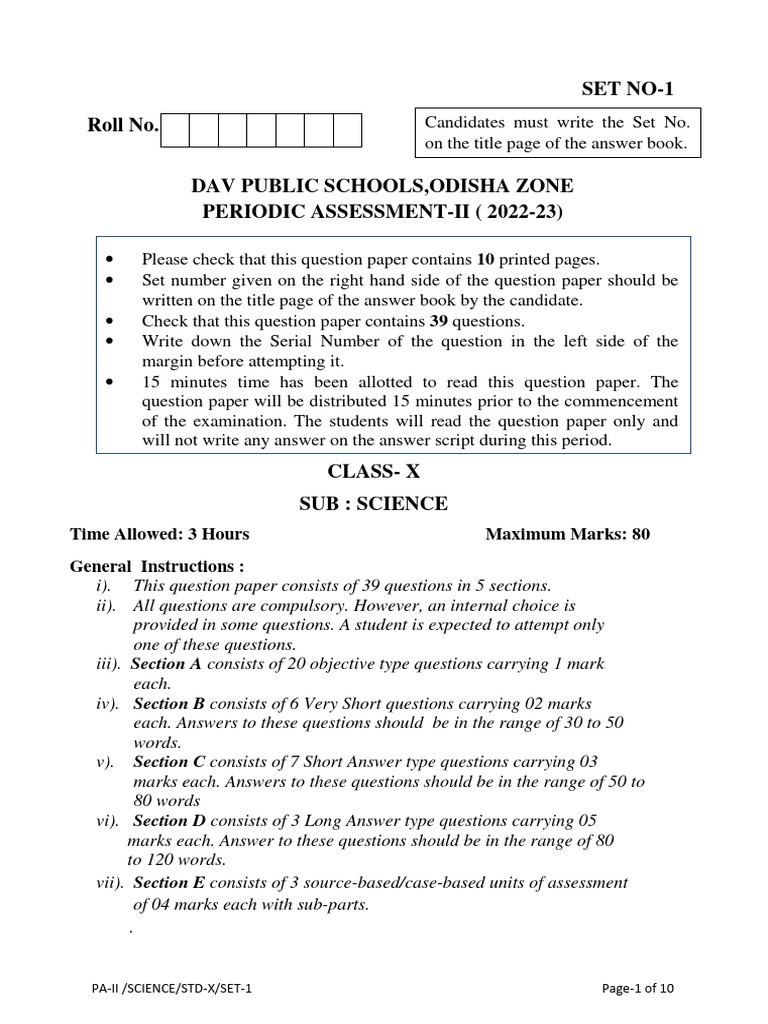 Assignment - CLASS X SCIENCE PAII QSP - SET - I | PDF | Eye | Human Eye