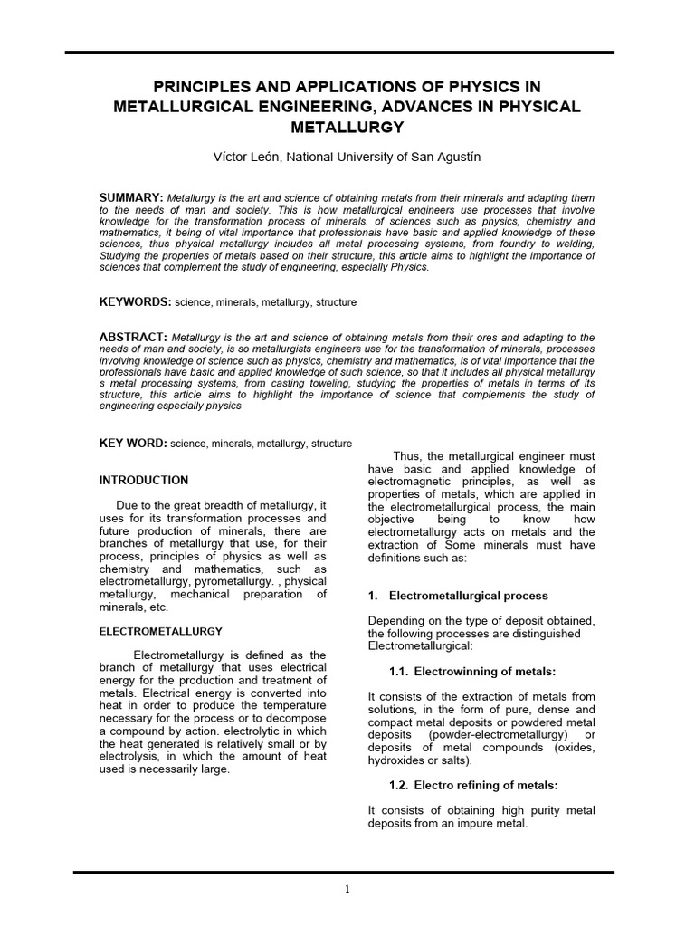 Principles and Applications of Physics in Metallurgical Engineering ...