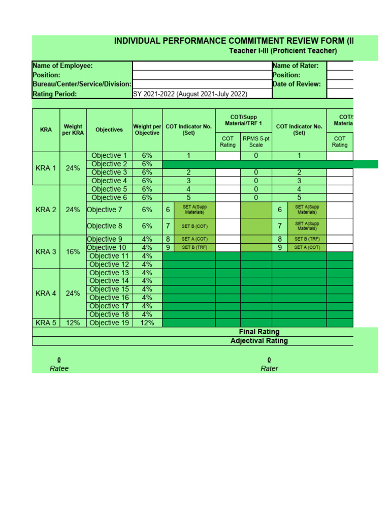 IPCRF for Teachers I-III Evaluation Form | PDF | Learning | Lesson Plan