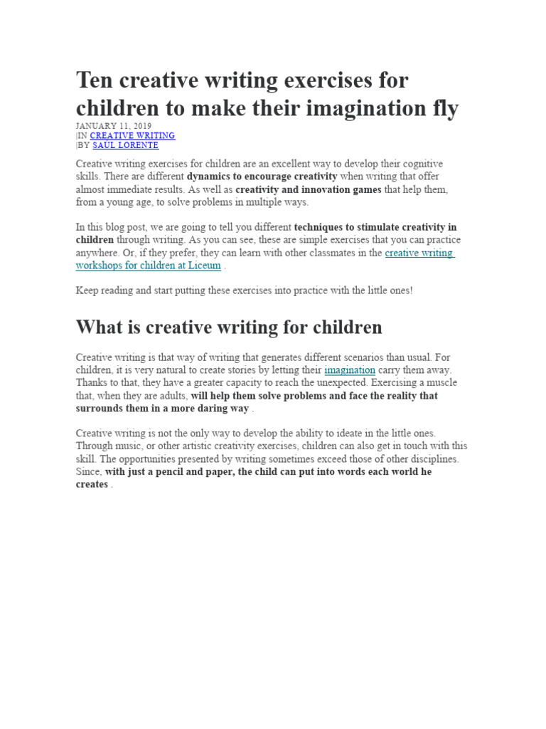 Ten Creative Writing Exercises For Children To Make Their Imagination ...
