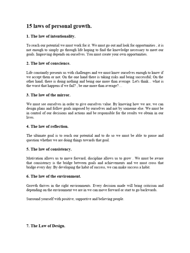 15 Laws of Personal Growth | PDF | Personal Development | Knowledge