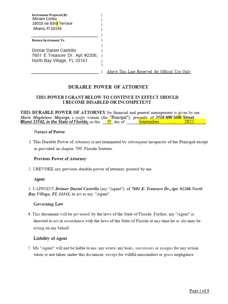 Durable Power of Attorney - Maria Mayorga Word | PDF | Banks | Power Of ...