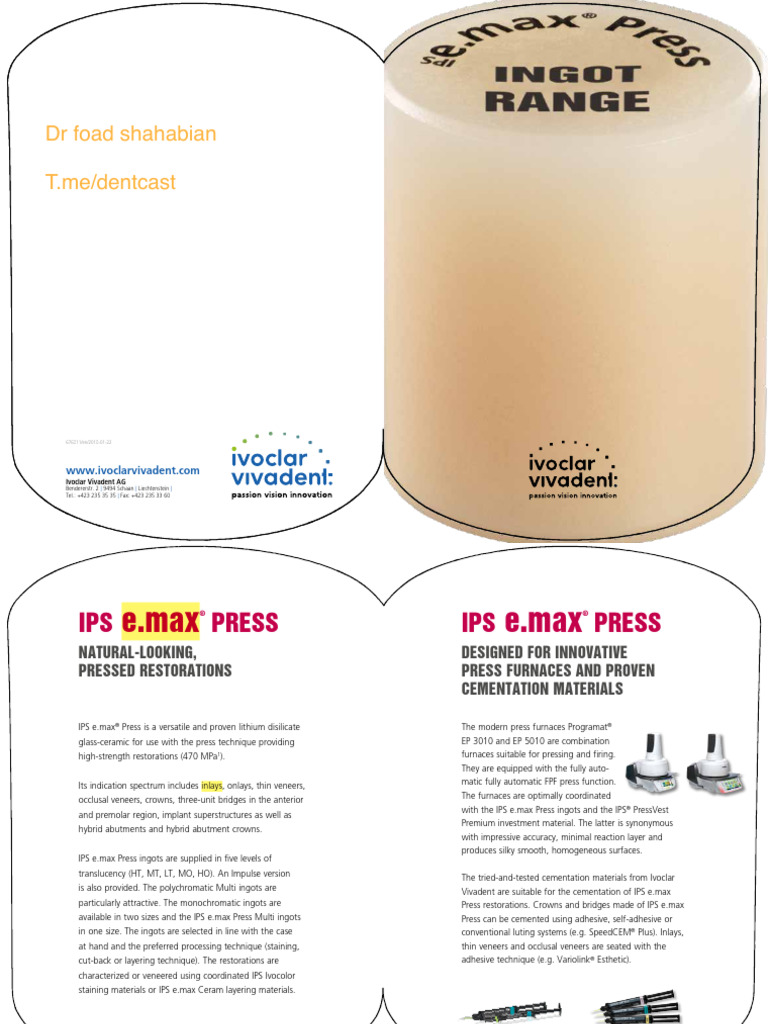 IPS Emax Press Ingot Range | Download Free PDF | Tooth | Dentistry Branches