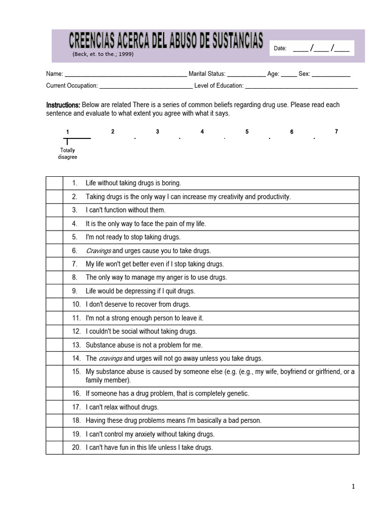 Substance Abuse Beliefs Scale and CBQ | Download Free PDF | Substance ...