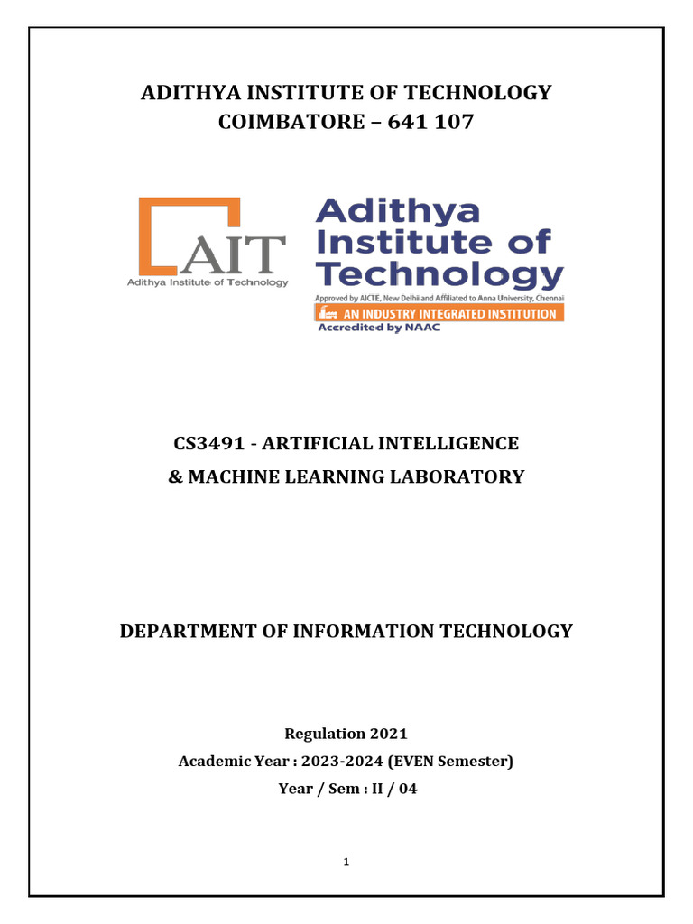 Ai&Ml Lab Manual r21-1 | PDF | Receiver Operating Characteristic | Algorithms And Data Structures