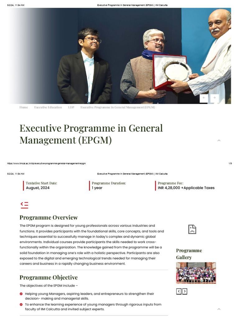 Executive Programme in General Management (EPGM) - IIM Calcutta | PDF | Educational Technology ...