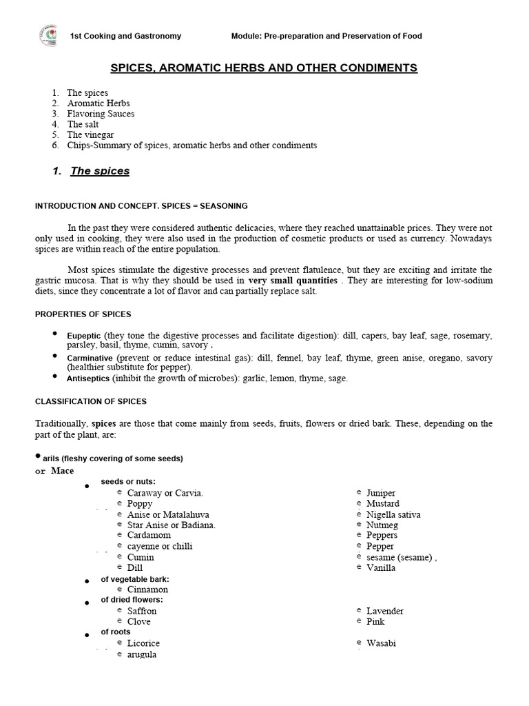 Spices and Aromatic Herbs PDF | PDF | Vinegar | Salt