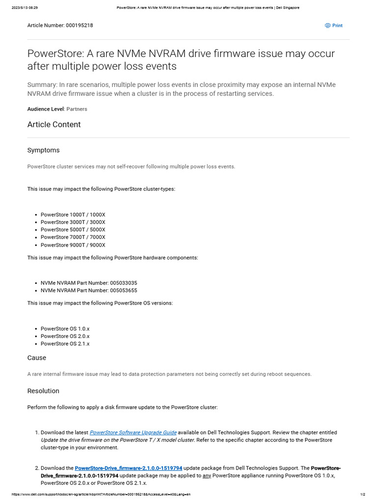 PowerStore - A Rare NVMe NVRAM Drive Firmware Issue May Occur After ...
