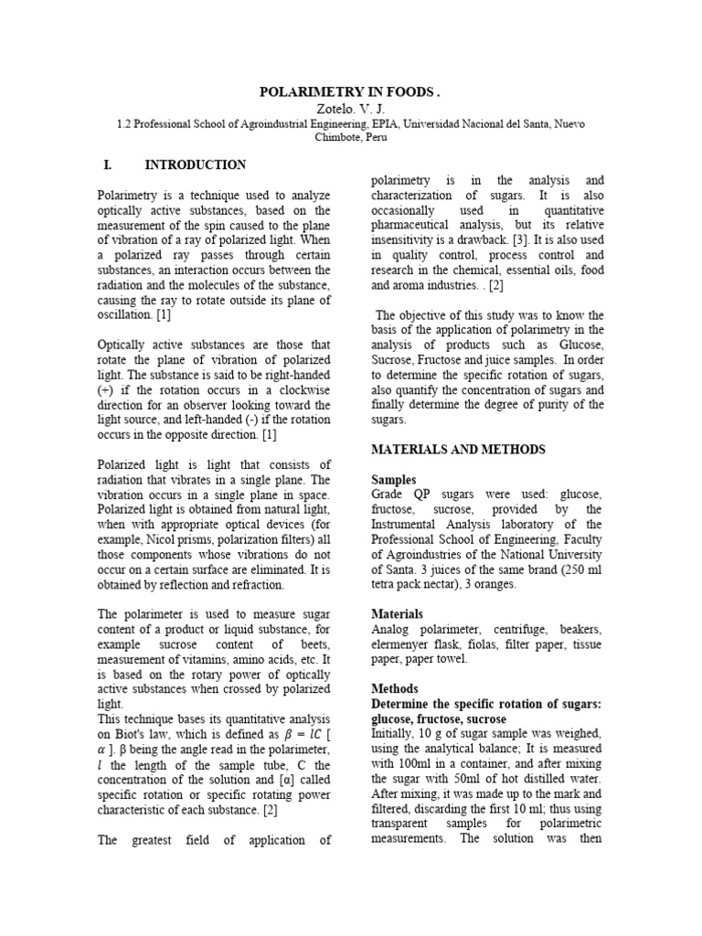 Practice 3 - Polarimetry in Food | PDF | Sucrose | Fructose