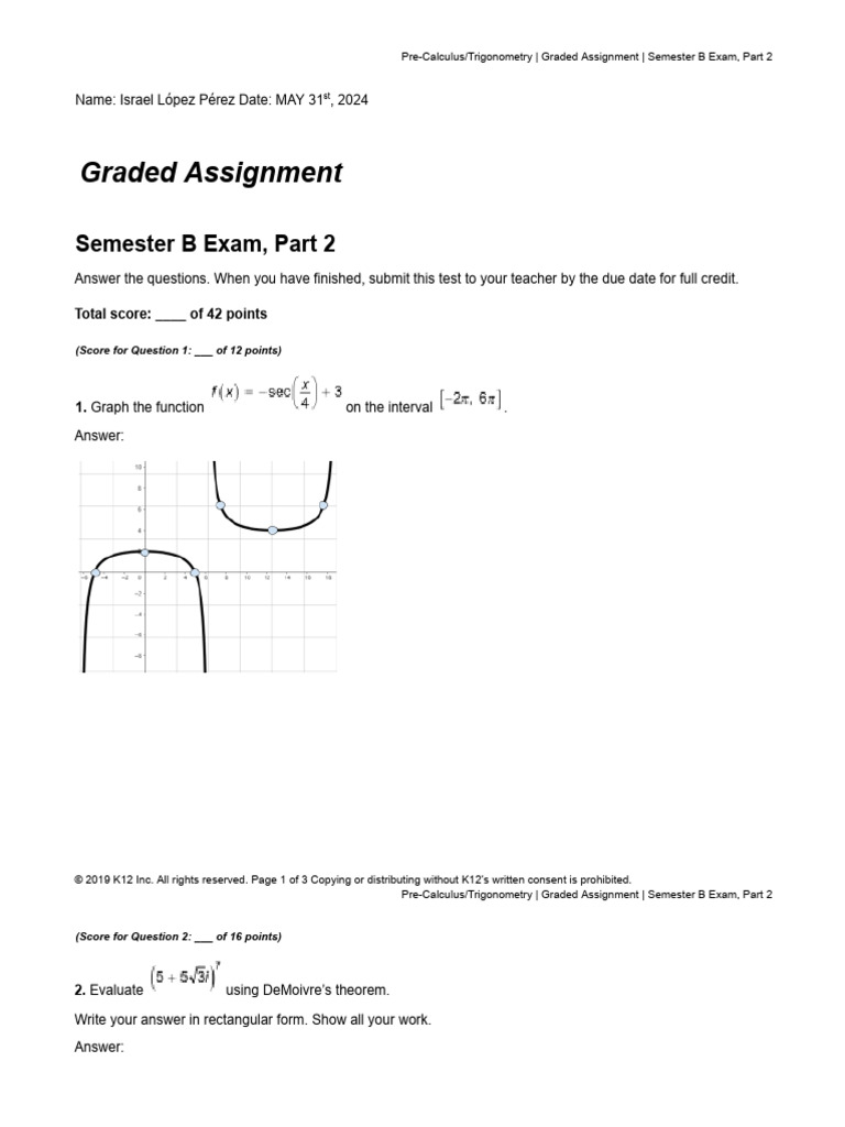 11.02 Semester Test - Pre-Calculus-Trigonometry - Part 2 | PDF