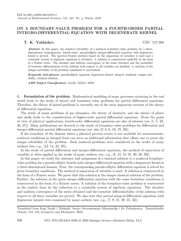 On A Boundary-Value Problem For A Fourth-Order Partial Integro-Differential Equation With ...