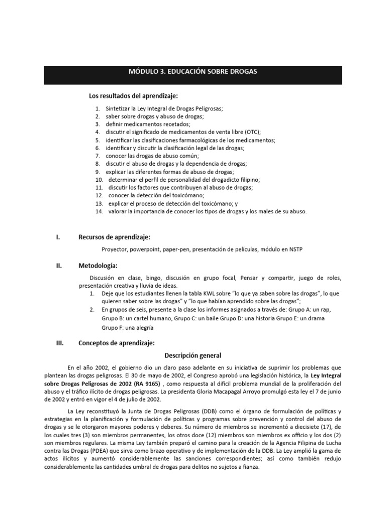 Educación Integral sobre Drogas | PDF | La dependencia de sustancias ...