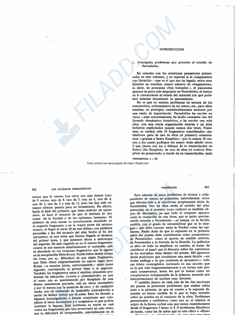 1 - Permenides - Los Filosofos Presocraticos | PDF