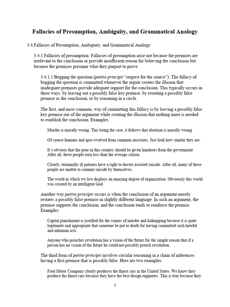 Understanding Fallacies of Presumption | PDF | Fallacy | Argument