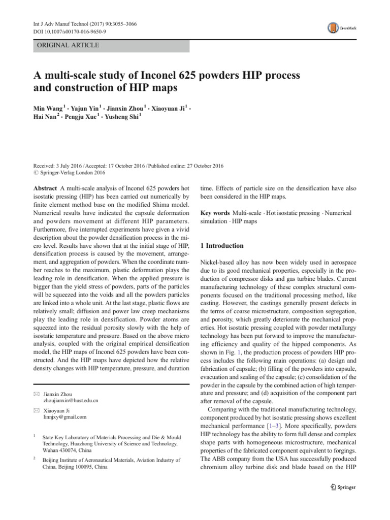 A Multi-Scale Study of Inconel 625 Powders HIP Process | PDF | Sintering | Stress (Mechanics)