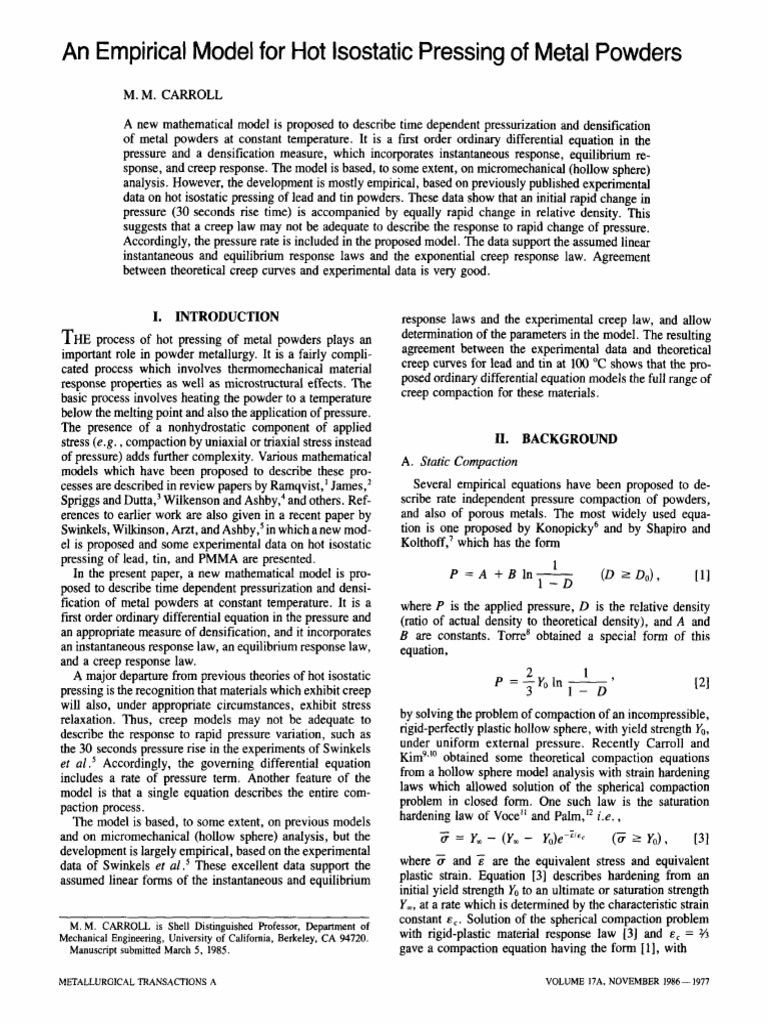 An Empirical Model For Hot Isostatic Pressing of Metal Powders | PDF ...