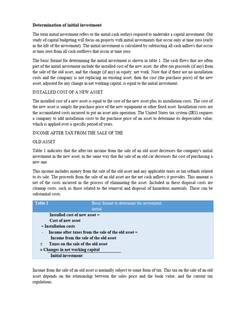 Initial Investment Calculation Explained | PDF | Book Value | Depreciation
