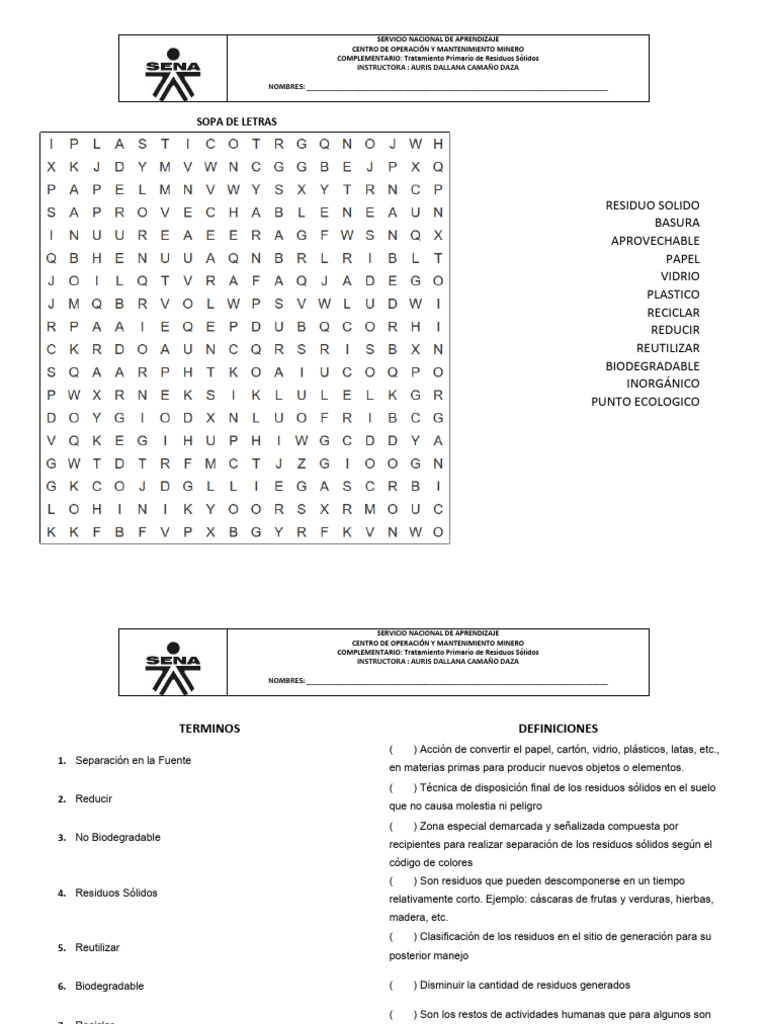 Sopa de Letras - Residuos Sólidos | PDF | Residuos | El plastico