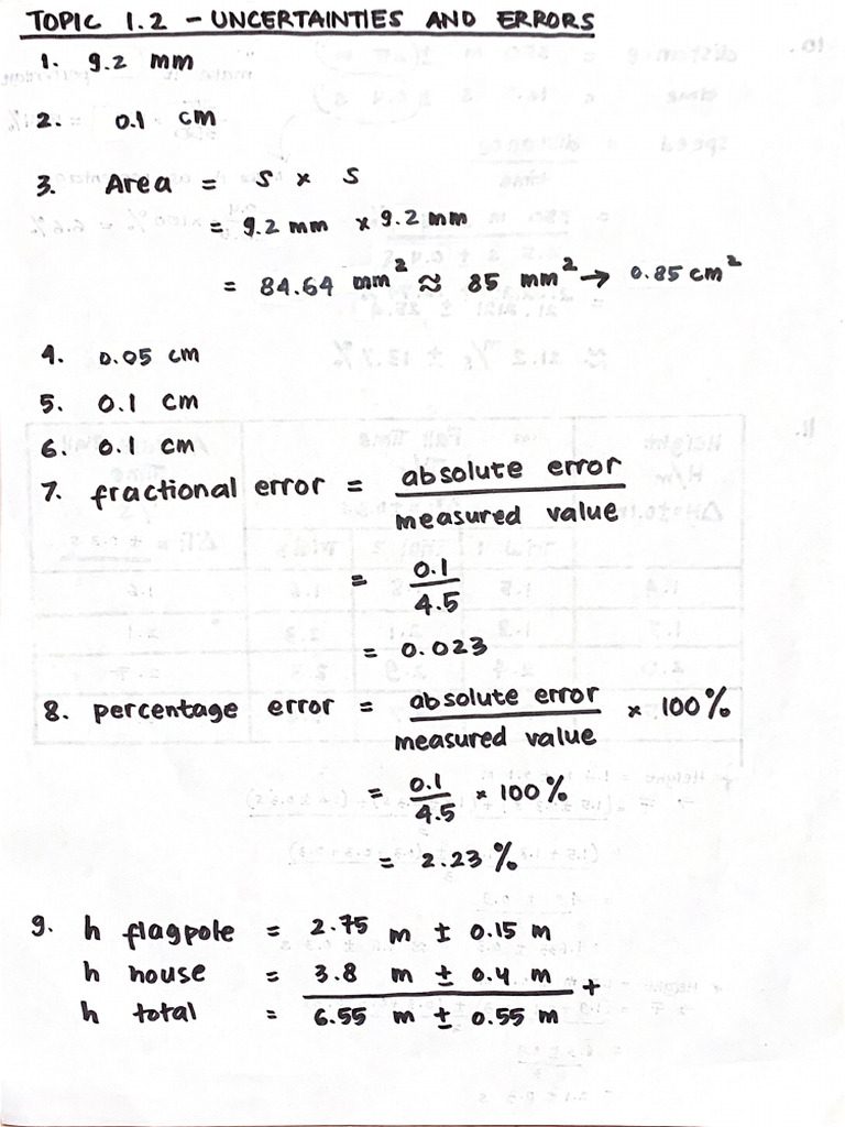 Physics Grade 10 Topic 1.2 Uncertainties and Errors | PDF