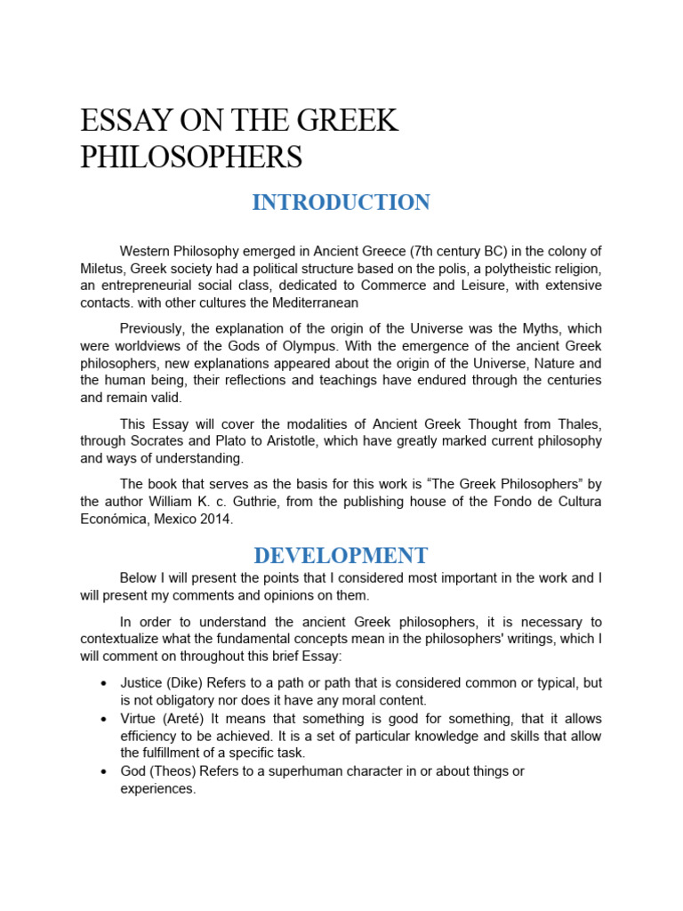 Essay of The Greek Philosophers | PDF | Ancient Greek Philosophy | Soul