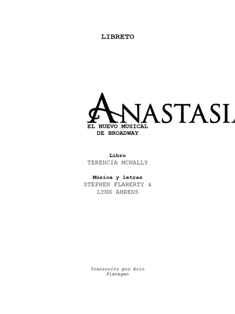Anastasia: El Nuevo Musical de Broadway (LIBRETTO) | PDF