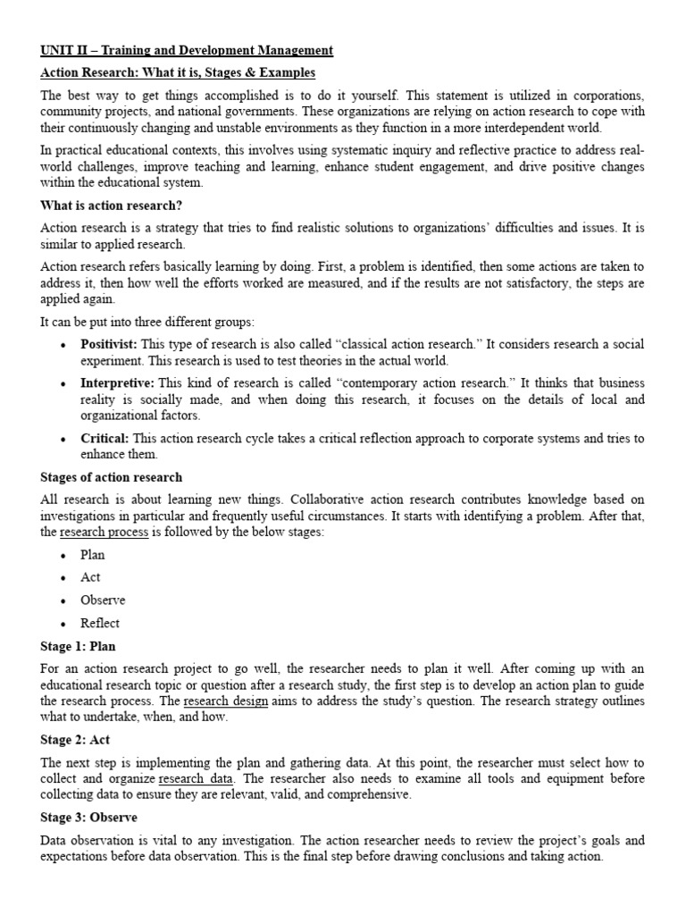 Action Research of T & D Unit II | PDF | Action Research | Data