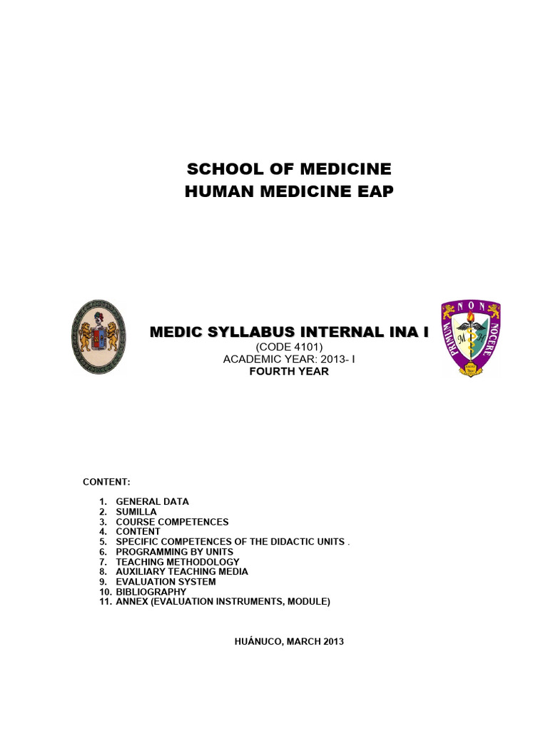 Syllabus of Internal Medicine I Last | PDF | Medical Diagnosis | Pathology